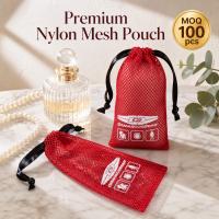 China Custom Logo Printing Nylon Mesh Drawstring Dust Bag For Toiletries Red Nylon Candle Soap Storage Drawstring Pouch for sale