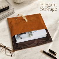 China Luxury Brown Suede Apparel Packaging Envelope Pouch With Ribbon Custom Logo Printing Velvet Envelope Clothing Dust Pouch With Satin Lining for sale