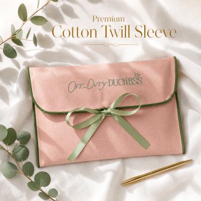 China Recyclable Cotton Twill Envelope Clothing Dust Pouch With Bow Custom Embroidery Logo Pink Cotton Twill Envelope Book Packing Bag for sale