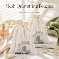 China Wholesale Beige Nylon Mesh Swimsuits Sneakers Storage Drawstring Pouch Custom Logo Nylon Toiletries Drawstring Travel Bag for sale