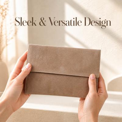 China Double Layer Suede Envelope Cosmetic Packaging Pouch With Emboss Logo Elegant Brown Velvet Jewelry Envelope Gift Bag for sale