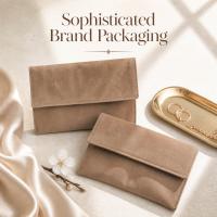 China Double Layer Suede Envelope Cosmetic Packaging Pouch With Emboss Logo Elegant Brown Velvet Jewelry Envelope Gift Bag for sale
