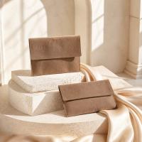 China Double Layer Suede Envelope Cosmetic Packaging Pouch With Emboss Logo Elegant Brown Velvet Jewelry Envelope Gift Bag for sale