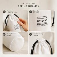 China Eco-friendly Cotton Linen Packing Bag for Toiletries Custom Round Bottom Cotton Linen Drawstring Hand Wash Dust Pouch with logo for sale