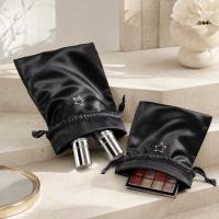 China Elegant Custom Satin Drawstring Bag for Cosmetic Perfume High End Black Satin Shoe Umbrella Drawstring Dust Pouch with logo for sale