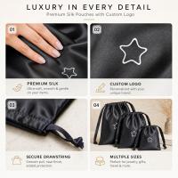 China Elegant Custom Satin Drawstring Bag for Cosmetic Perfume High End Black Satin Shoe Umbrella Drawstring Dust Pouch with logo for sale