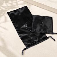 China Elegant Custom Satin Drawstring Bag for Cosmetic Perfume High End Black Satin Shoe Umbrella Drawstring Dust Pouch with logo for sale