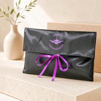 China Custom Screen Printing Satin Envelope Pouch With Bow Glossy Black Satin Envelope Packing Bag For Apparel Accessories for sale