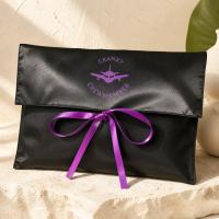 China Custom Screen Printing Satin Envelope Pouch With Bow Glossy Black Satin Envelope Packing Bag For Apparel Accessories for sale