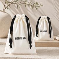 China Custom Printed Cotton Linen Drawstring Pouch With Black Cord Reusable Gift Bag For Pet Products Event Packaging Wholesale OEM for sale