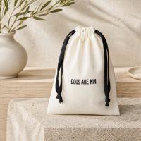 China Custom Printed Cotton Linen Drawstring Pouch With Black Cord Reusable Gift Bag For Pet Products Event Packaging Wholesale OEM for sale