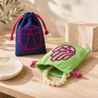 China Custom Embroidered Canvas Drawstring Pouch Colorful Jewelry Gift Bag With Contrast Cord Reusable Packaging for sale