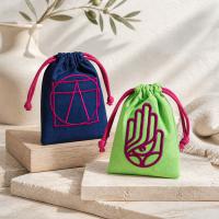 China Custom Embroidered Canvas Drawstring Pouch Colorful Jewelry Gift Bag With Contrast Cord Reusable Packaging for sale