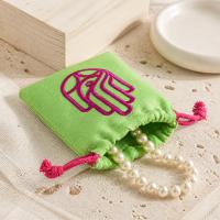 China Custom Embroidered Canvas Drawstring Pouch Colorful Jewelry Gift Bag With Contrast Cord Reusable Packaging for sale