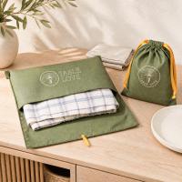 China Custom Logo Flap Cover Gift Bag with Ribbon Tie and Matching Drawstring Pouch for Tableware Event Packaging Wholesale OEM for sale