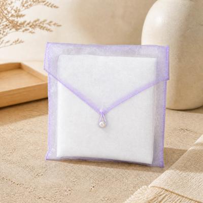 China Luxury Organza Envelope Packaging Pouch With Pearl Button Customized Organza Wedding Favor Envelope Gift Bag for sale