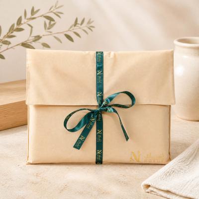 China Custom Logo Printing Velvet Envelope Clothing Storage Pouch With Ribbon High Quality Khaki Suede Envelope Bag for sale