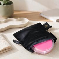 China Custom Matte Satin Drawstring Cosmetic Pouch With Fabric Label Luxury Black Satin Drawstring Packaging Bag For Perfume Jewelry for sale