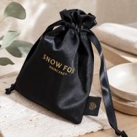 China Custom Matte Satin Drawstring Cosmetic Pouch With Fabric Label Luxury Black Satin Drawstring Packaging Bag For Perfume Jewelry for sale