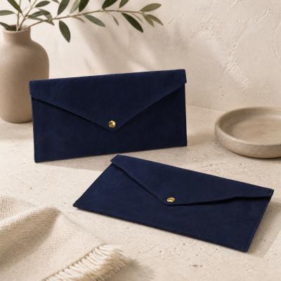 China Custom Logo Suede Envelope Pouch for Cosmetic Glasses Purse High Quality Velvet Envelope Gift Packaging Bag with Button for sale