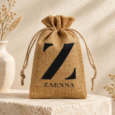 China Custom Organic Jute Drawstring Packing Pouch for Perfume Eco-friendly Jute Drawstring Candle Sachet Dust Bag with logo for sale
