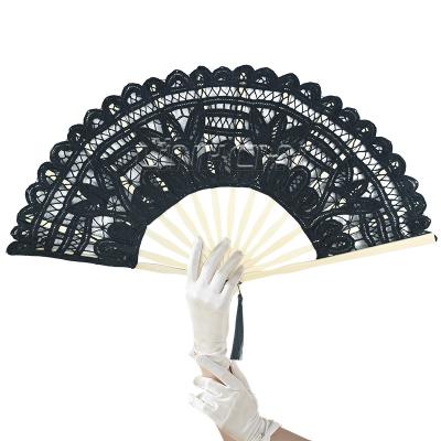 China Bamboo Hand Fan with Lace Printing - 27cm Closed Length, 49.5cm Opened Width for Weddings and Events for sale