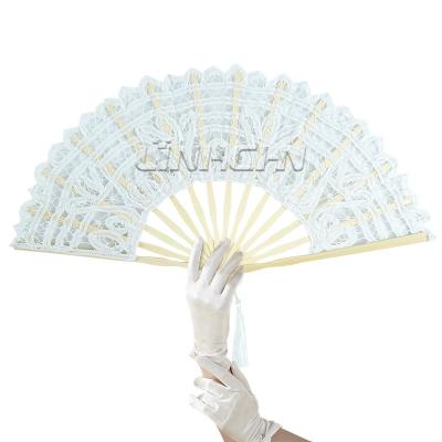 China Elegant Lace Wedding Hand Fan 27cm Closed 49.5cm Opened for Bridal Party Accessories for sale