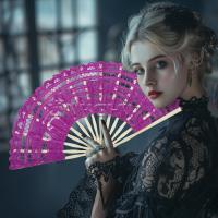 China 27cm Lace Bamboo Folding Hand Fan with Tassel - 49.5cm Opened Width Wedding Favors for sale