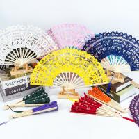 China Bamboo Fan Lace Fabric European Style Folding Hand Fan 27cm Closed Length 49.5cm Opened Width for sale