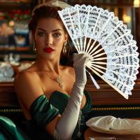 China 27cm Custom Lace Wedding Hand Fans with Bamboo Handle - 49.5cm Opened Width, 55g Lightweight for sale