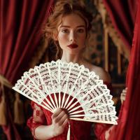 China 27cm Luxury Bamboo Folding Lace Fans for Bride Decoration - 49.5cm Opened Width, 55g Lightweight for sale