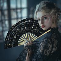 China 27cm Luxury Wedding Lace Folding Hand Fan - 49.5cm Opened Width, 55g Lightweight Bridal Accessory for sale