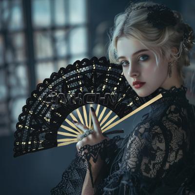 China 27cm Luxury Wedding Lace Folding Hand Fan - 49.5cm Opened Width, 55g Lightweight Bridal Accessory for sale