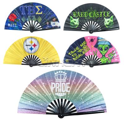 China Custom 33cm Bamboo Wood Folding Hand Fan with UV Printing for Weddings & Events - 130g Lightweight Design for sale