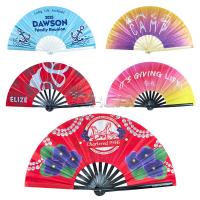 China 33x66cm Custom Printed Bamboo Hand Fan with Glitter Fabric - 130g Large Rave Fan for Events and Promotions for sale