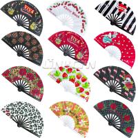 China Custom Printed 33cm Bamboo Folding Hand Fan with Light - 130g Portable Rave Fan for Music Festivals for sale