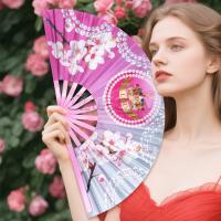 China Custom Logo Printed 33cm Folding Bamboo Hand Fan with Light - 130g Portable Clacking Fan for Dance & Festivals for sale