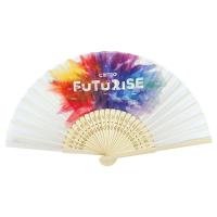 China 21cm Custom Printed Bamboo Hand Fan with Logo - 30g Lightweight Folding Design for Weddings and Events for sale