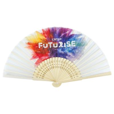 China 21cm Custom Printed Bamboo Hand Fan with Logo - 30g Lightweight Folding Design for Weddings and Events for sale