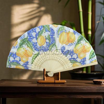China Handheld Bamboo Folding Fan Wedding Invitation Card 21cm x 38cm with Floral Design for Christmas and Chinese New Year for sale