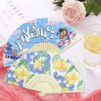 China Traditional Bamboo Silk Folding Fan 21x38cm Custom Advertising Business Gift with Carved Design for sale