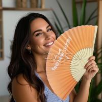 China Custom Printed Folding Hand Fan 21cm x 38cm with Silk Bamboo Frame for Promotional Events for sale