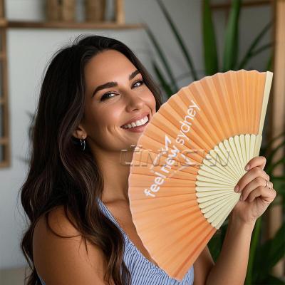 China Custom Printed Folding Hand Fan 21cm x 38cm with Silk Bamboo Frame for Promotional Events for sale