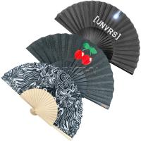 China Custom Printed Bamboo Wooden Folding Hand Fan 23cm x 42cm with Personalized Logo for Events and Promotions for sale