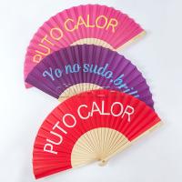China 23cm Bamboo Frame Handheld Wooden Fabric Fan with Custom Logo Printing - 50g Lightweight Wedding Favors Bulk Wholesale for sale