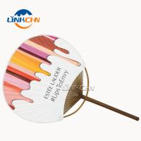 China Handmade Paper Paddle Bamboo Circular Fan 35x22cm 40g Custom Design Gift Packaging for sale
