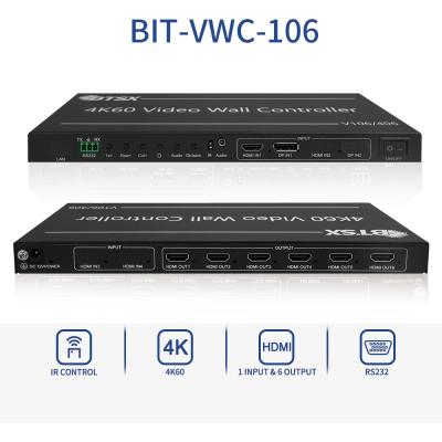 China 4K60 Video Wall Controller with 1 into 6 Out HDMI Video Processor and Low Power Conduction Cooling for sale