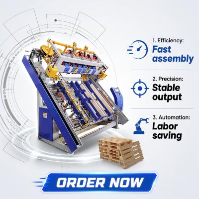 China ThoYu supplies industrial pallet nailing machine producing 60 pallets per hour. Fast automatic nail gun and stacking system. Get a factory quote today. for sale