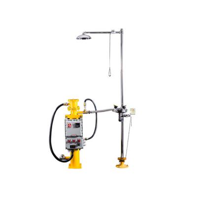 China BH36-1066 Pedestal Electric Heating Eyewash and Emergency Shower 304 Stainless Steel with 120-180L/min Flow for sale