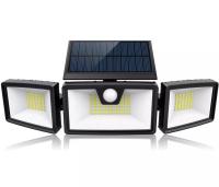 China Adjustable 132 LED Solar Wall Lights 3 Head Motion Sensor Lights for Porch Garden Patio Yard 6000K for sale